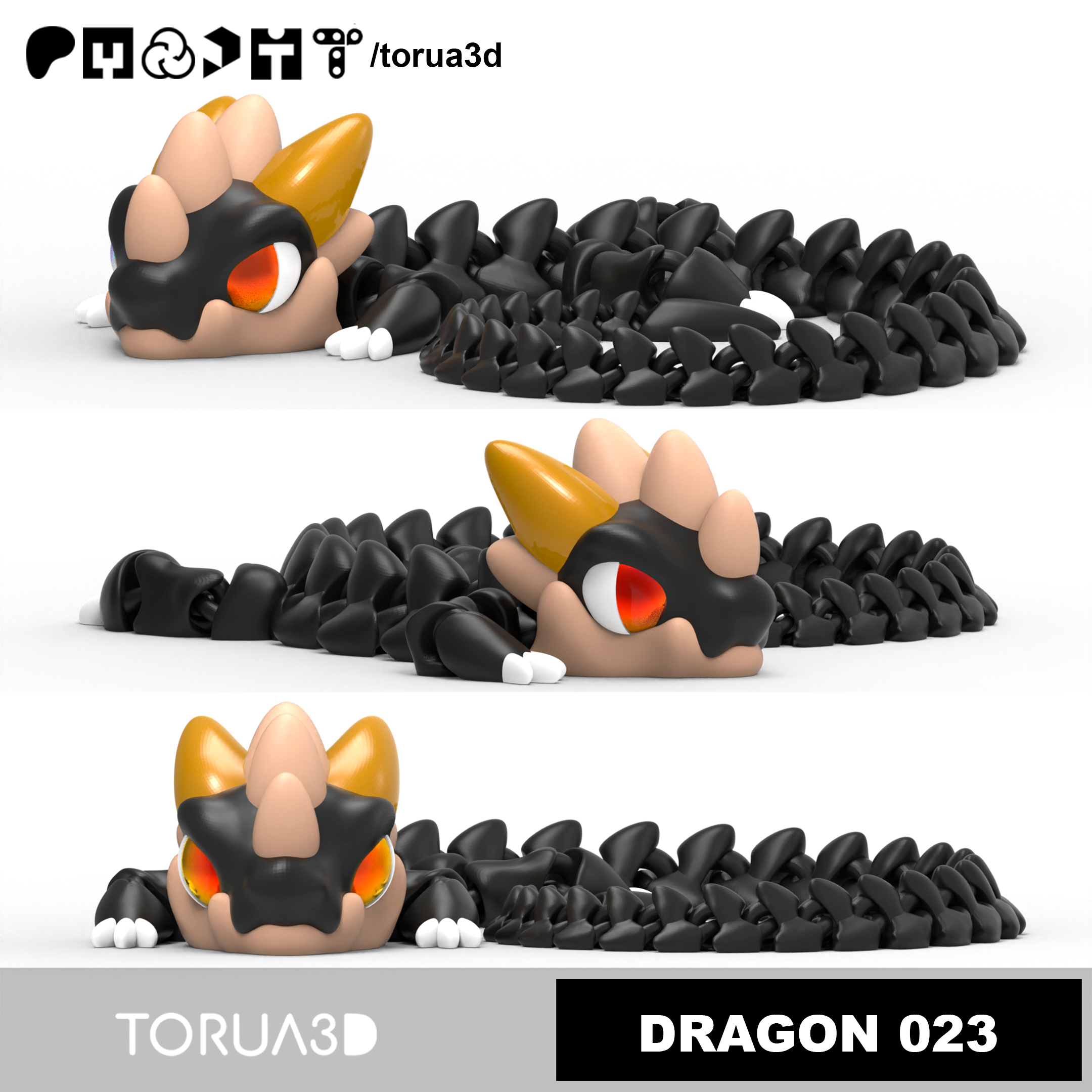 Articulated Dragon 023 | 3mf and STL | No supports | Print in place by ...