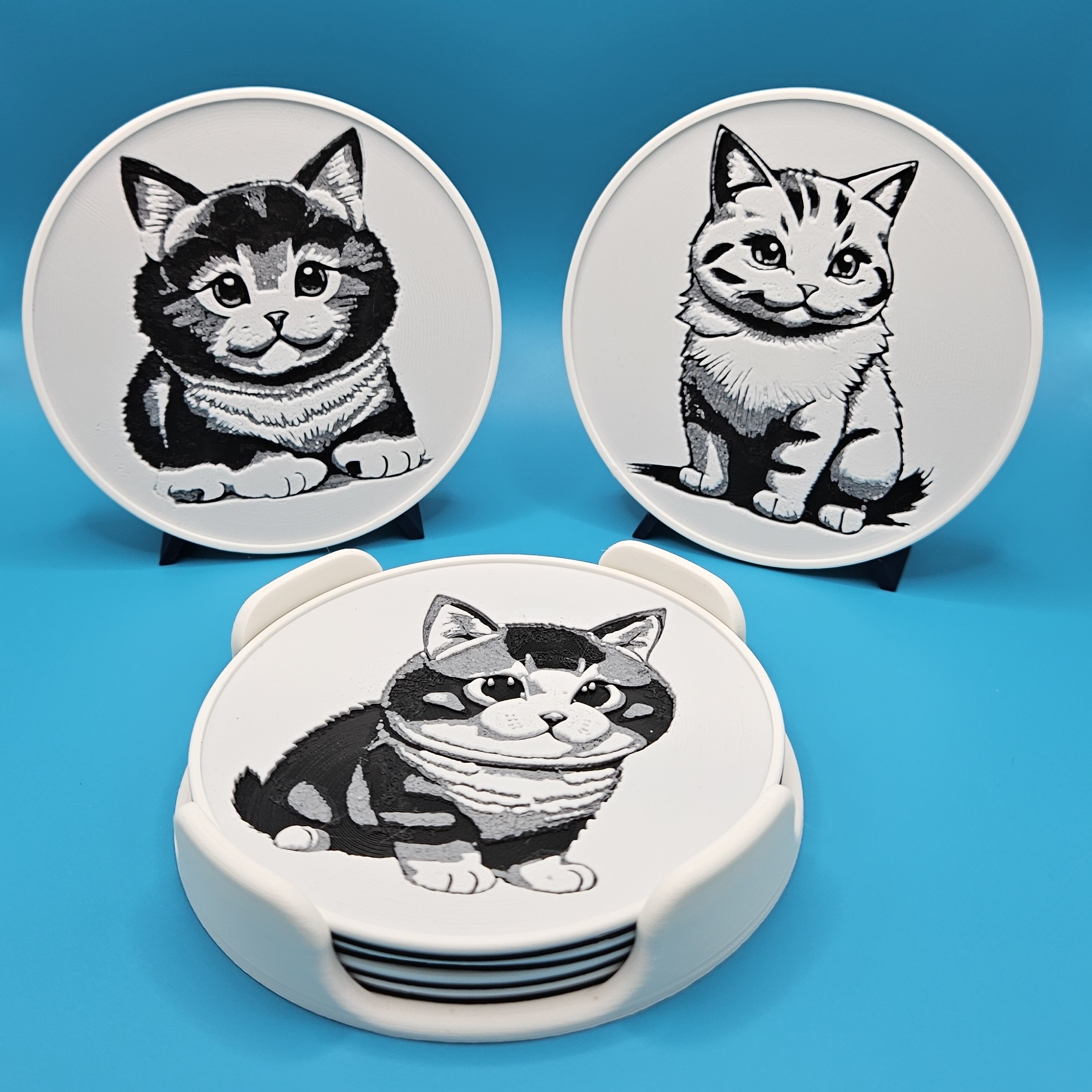 Cute Stylised Cat Coaster Set by nidO | Download free STL model ...
