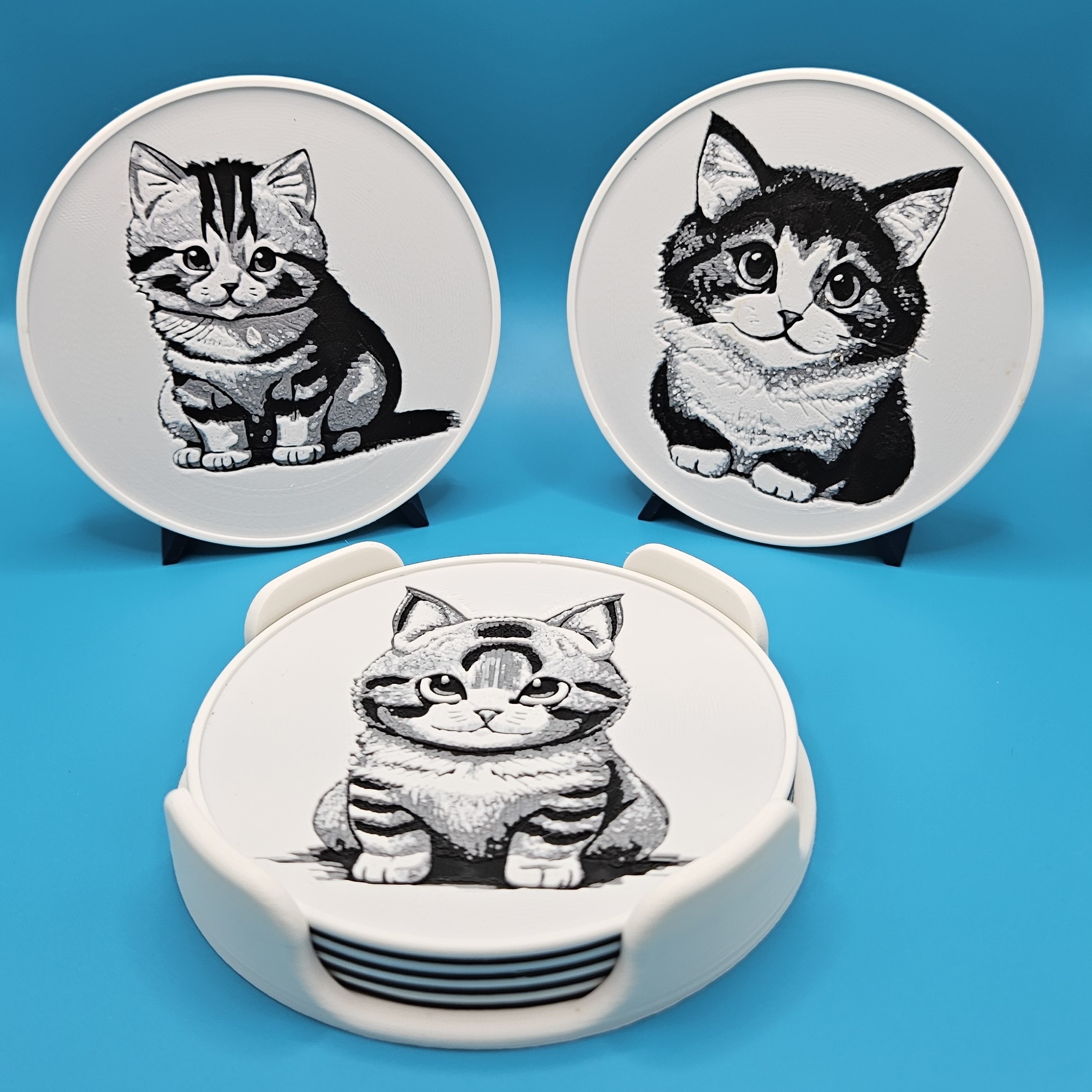 Cute Stylised Cat Coaster Set by nidO | Download free STL model ...