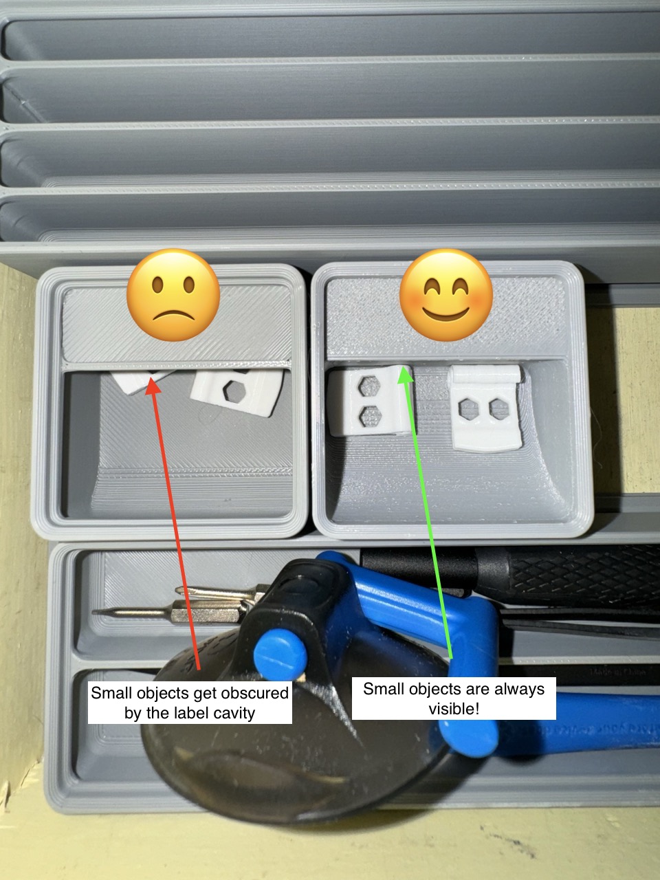Gridfinity Bin for small parts with label that does not overhang by Joseph Quigley | Download ...