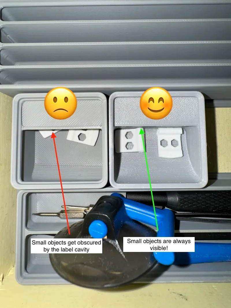 Gridfinity Bin for small parts with label that does not overhang by ...
