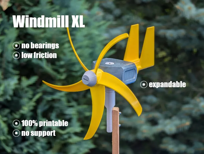 Windmill XL - 100% printable - no support - no bearings - low friction ...