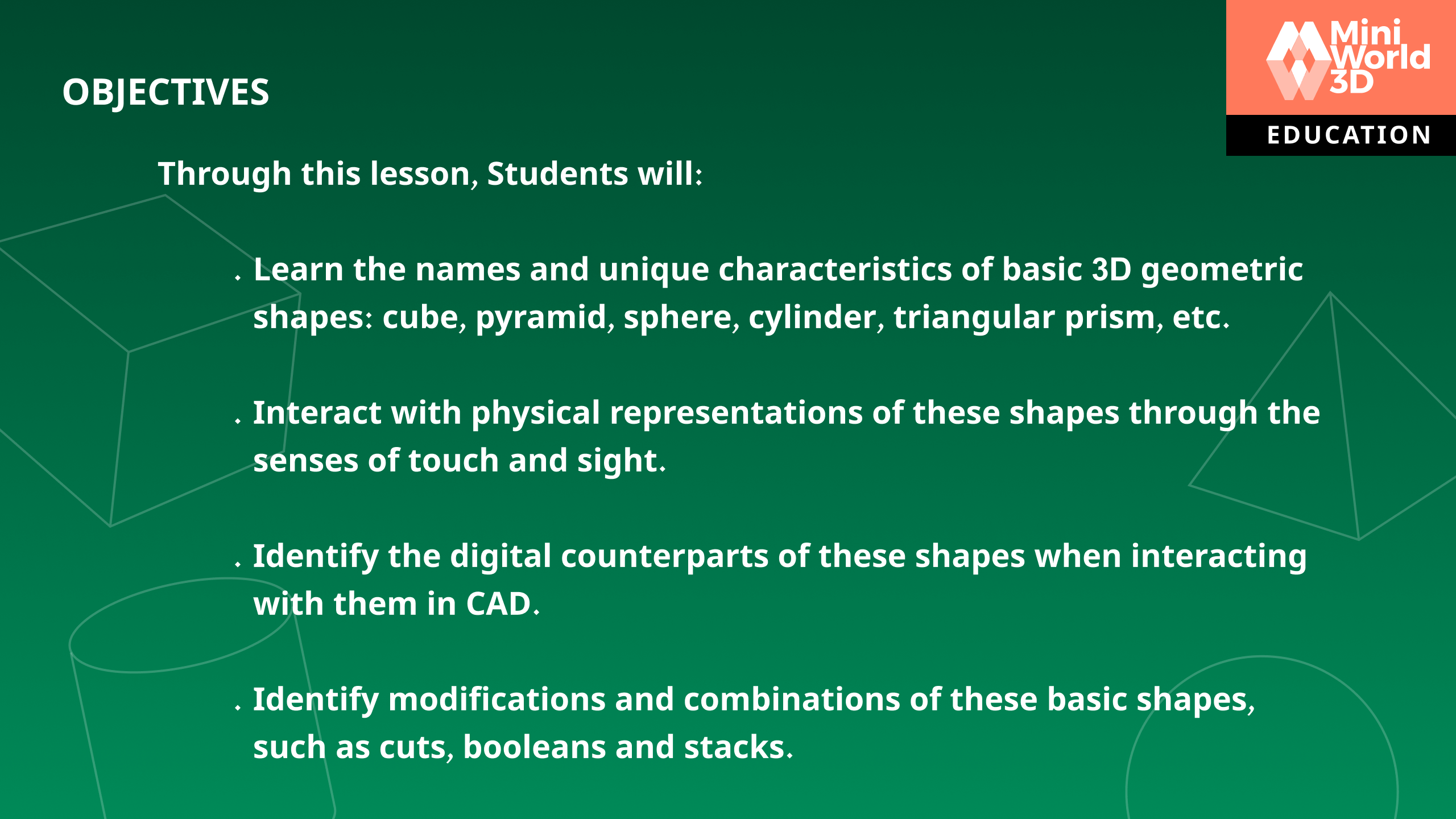 3D Geometric Shapes - Lesson (KG-G1, English) od autora MiniWorld3D ...