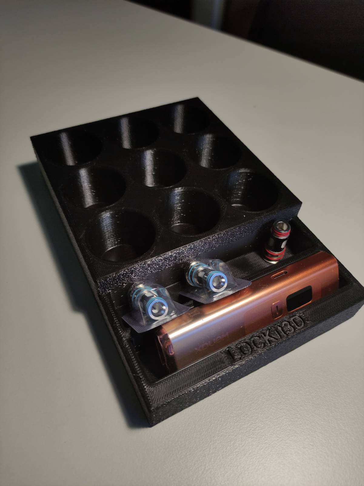 Desktop long fill e-cigarette bottle / atomizer stand for veteran ...