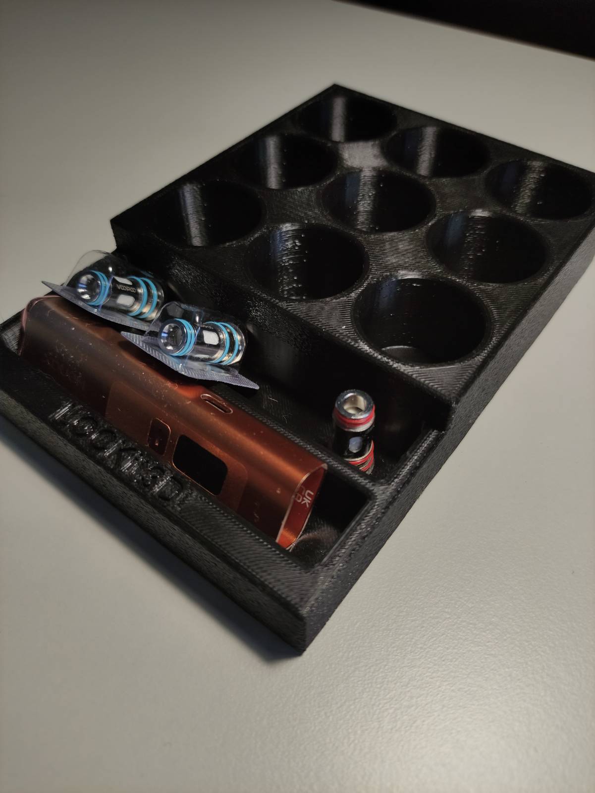 Desktop long fill e-cigarette bottle / atomizer stand for veteran ...