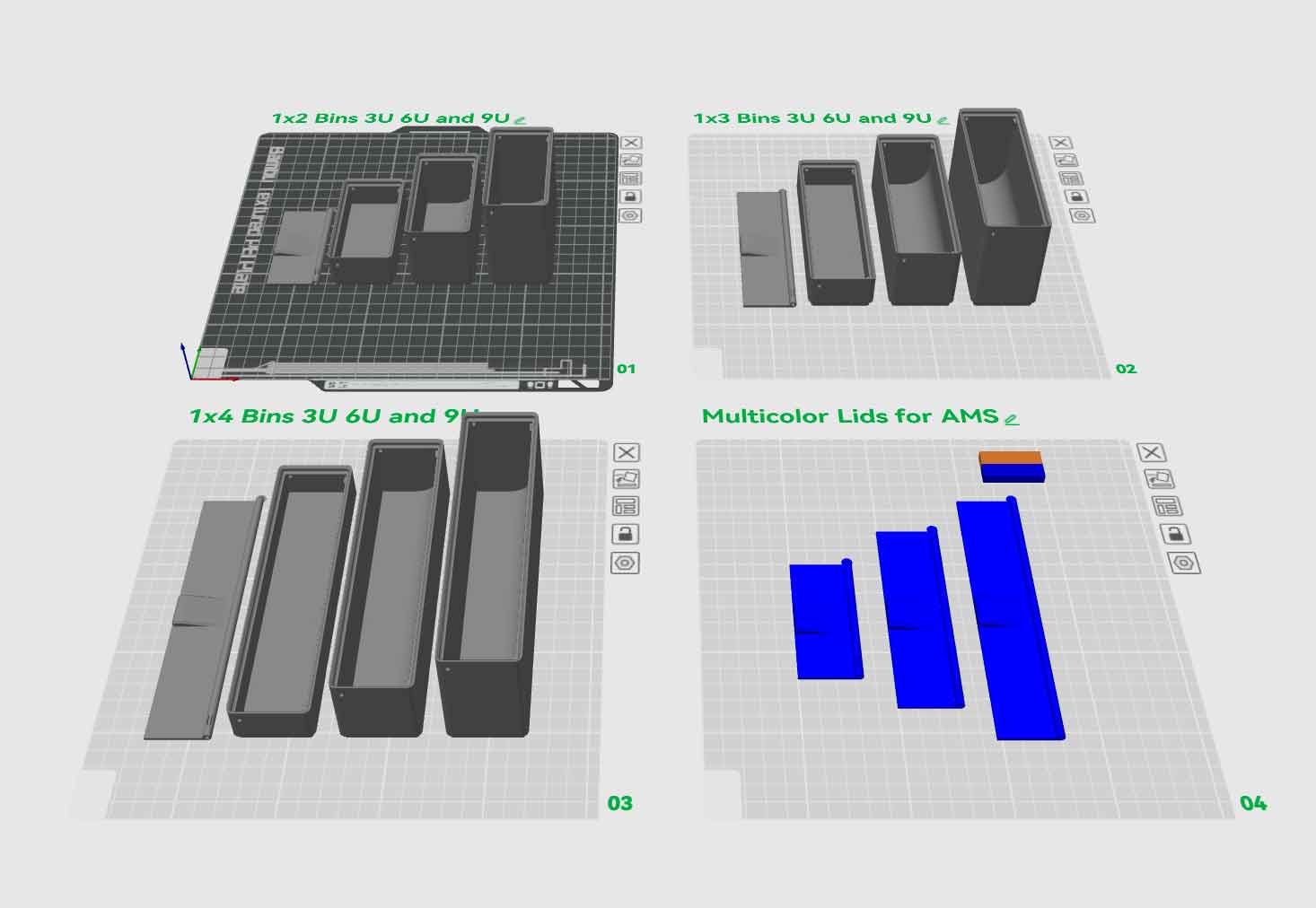 Gridfinity 1xY Single Compartment Lidded Bins v2.1 by MyStoopidStuff ...