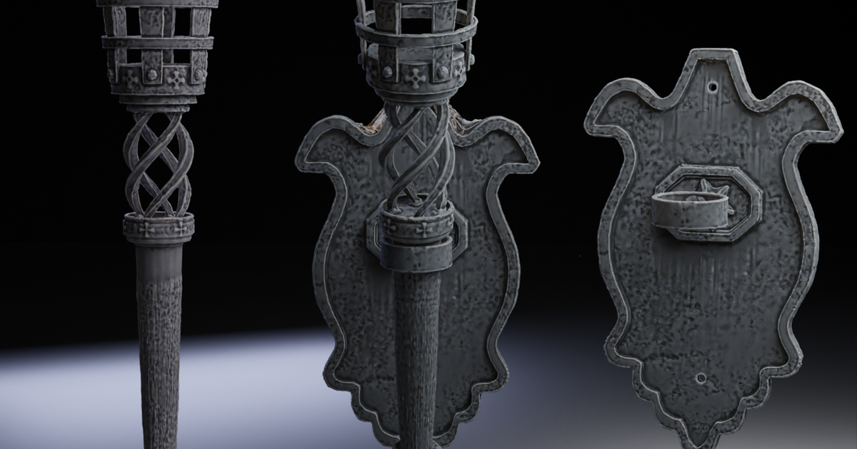 Medieval Torch and Holder : Wall Mount by Peter Farell | Download free ...