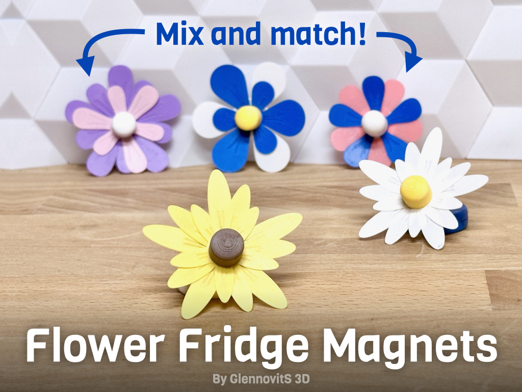 Flower Fridge Magnets (colorful plants in the kitchen) by GlennovitS 3D ...