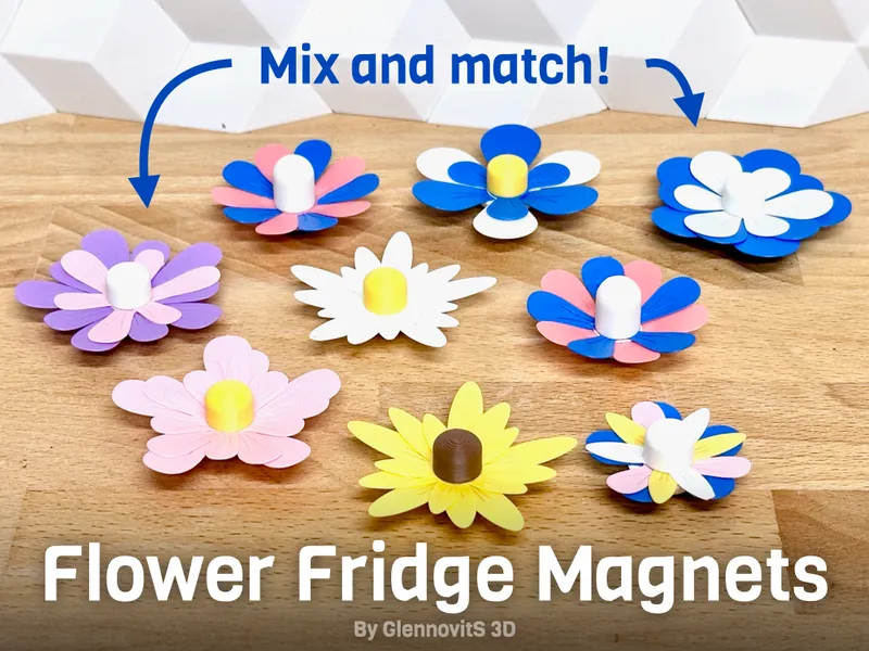 Flower Fridge Magnets (colorful plants in the kitchen) by GlennovitS 3D ...