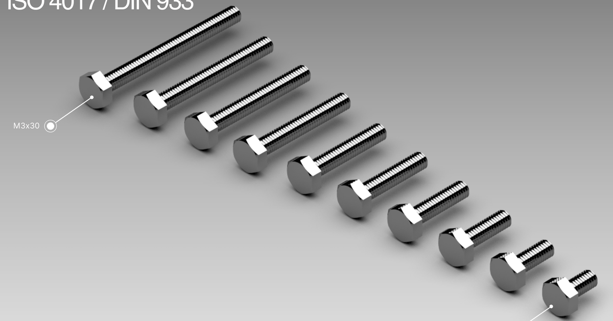 M3 Screw Collection M3x6-M3x30 ISO 4017 / DIN 933 by Tycho Design ...