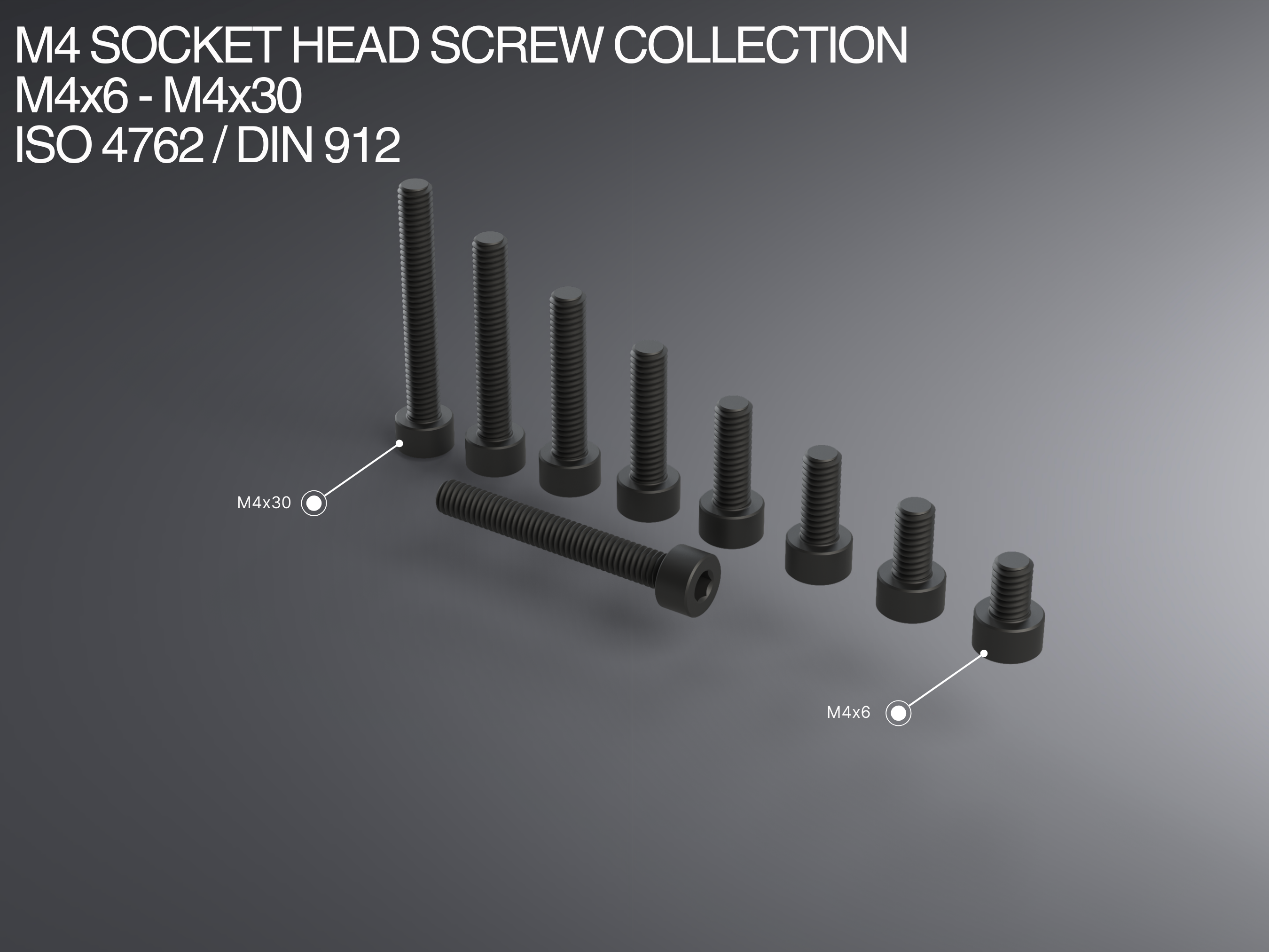 M4 Socket Head Screw Collection M4x6-M4x30 ISO 4762 / DIN 912 by Tycho ...