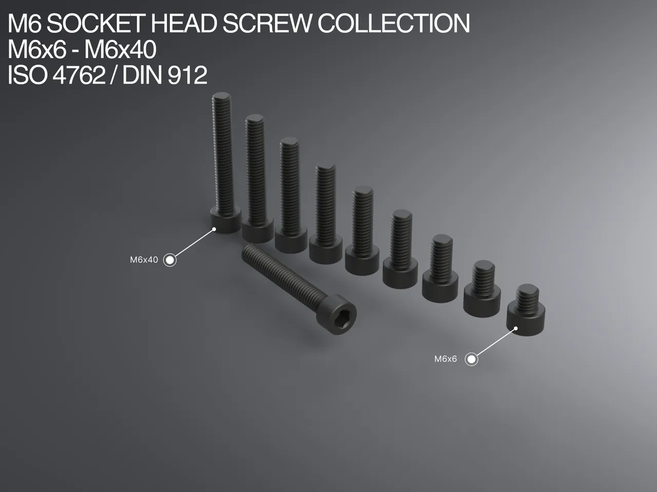 M6 Socket Head Screw Collection M6x6-M6x40 ISO 4762 / DIN 912 by Tycho ...