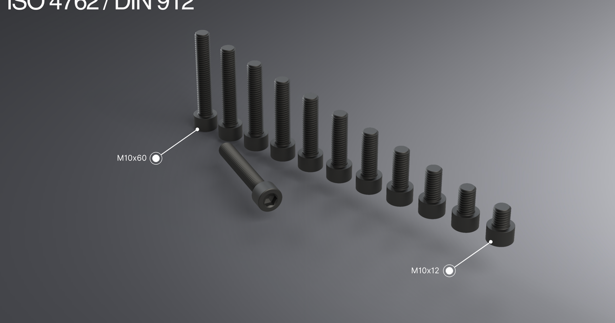 M10 Socket Head Screw Collection M10x12-M10x60 ISO 4762 / DIN 912 by Tycho Design | Download ...