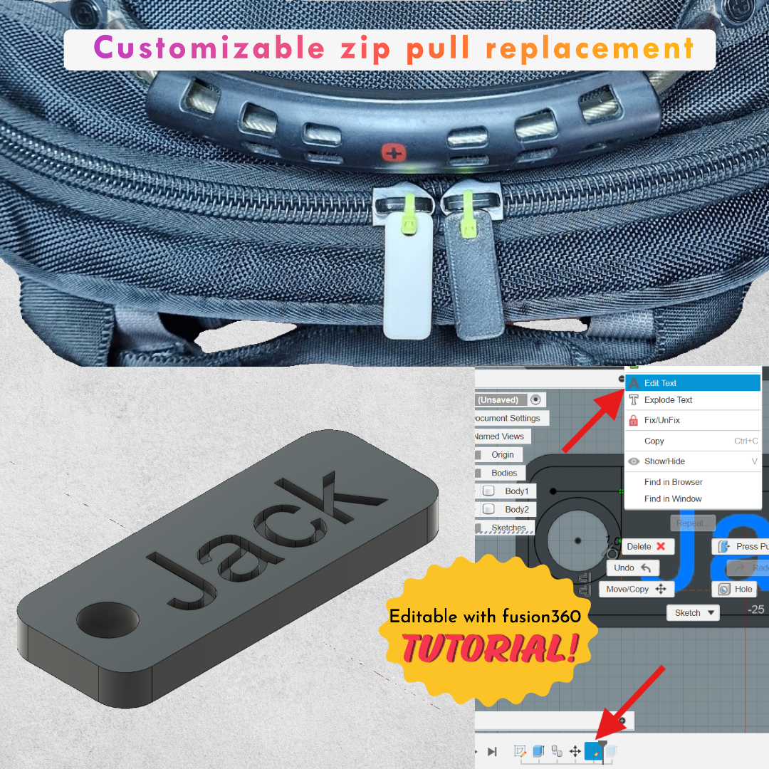 Customizable zip pull replacement by Giorgio | Download free STL model ...