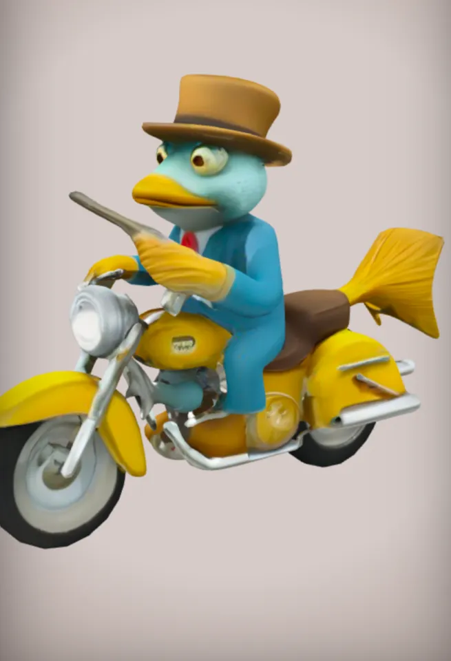 Blue duck riding a motorcycle with a revolver by Diablo2haveskill ...