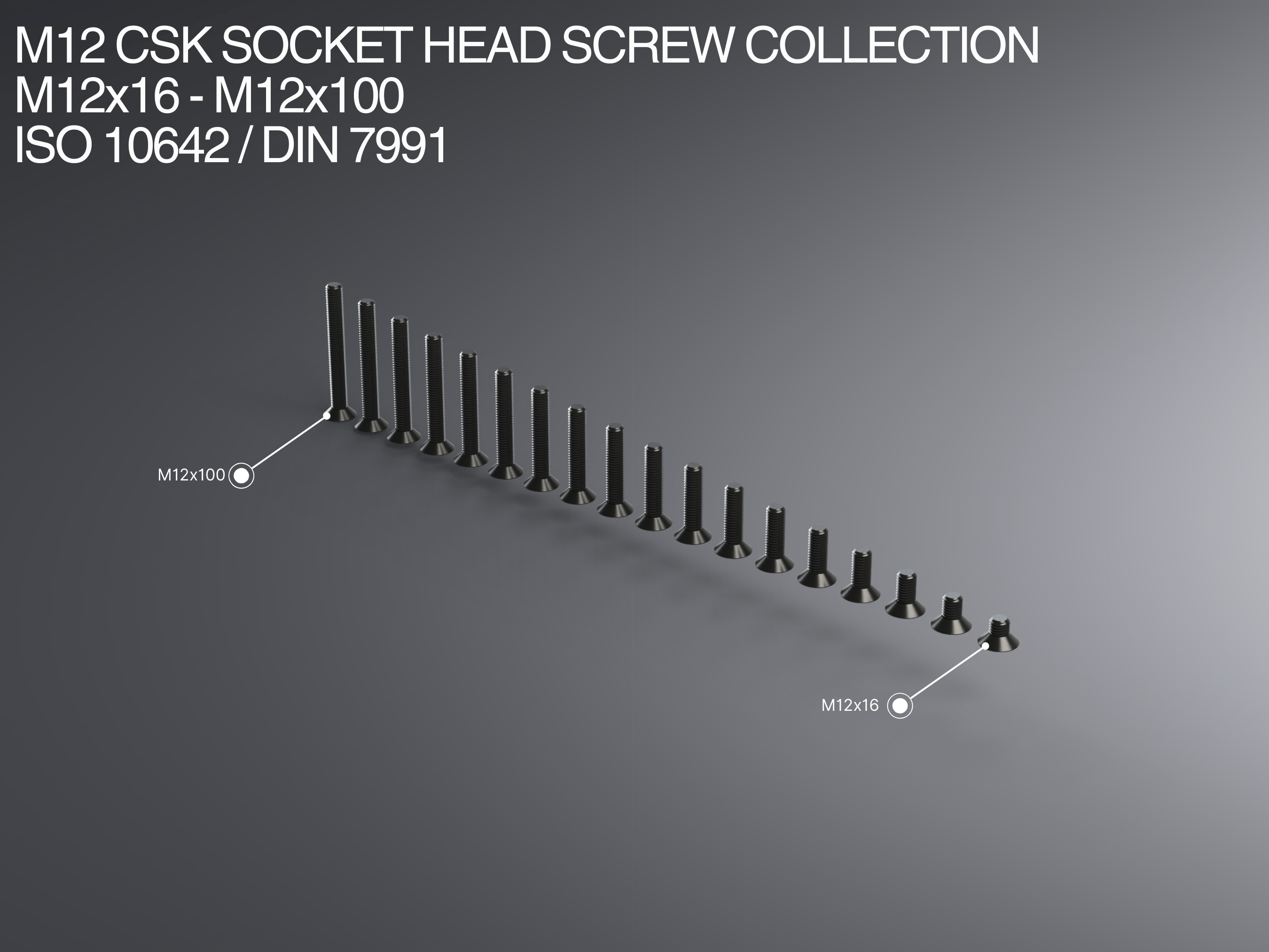 M12 CSK Socket Head Screw Collection M12x16-M12x100 ISO 10642 / DIN ...