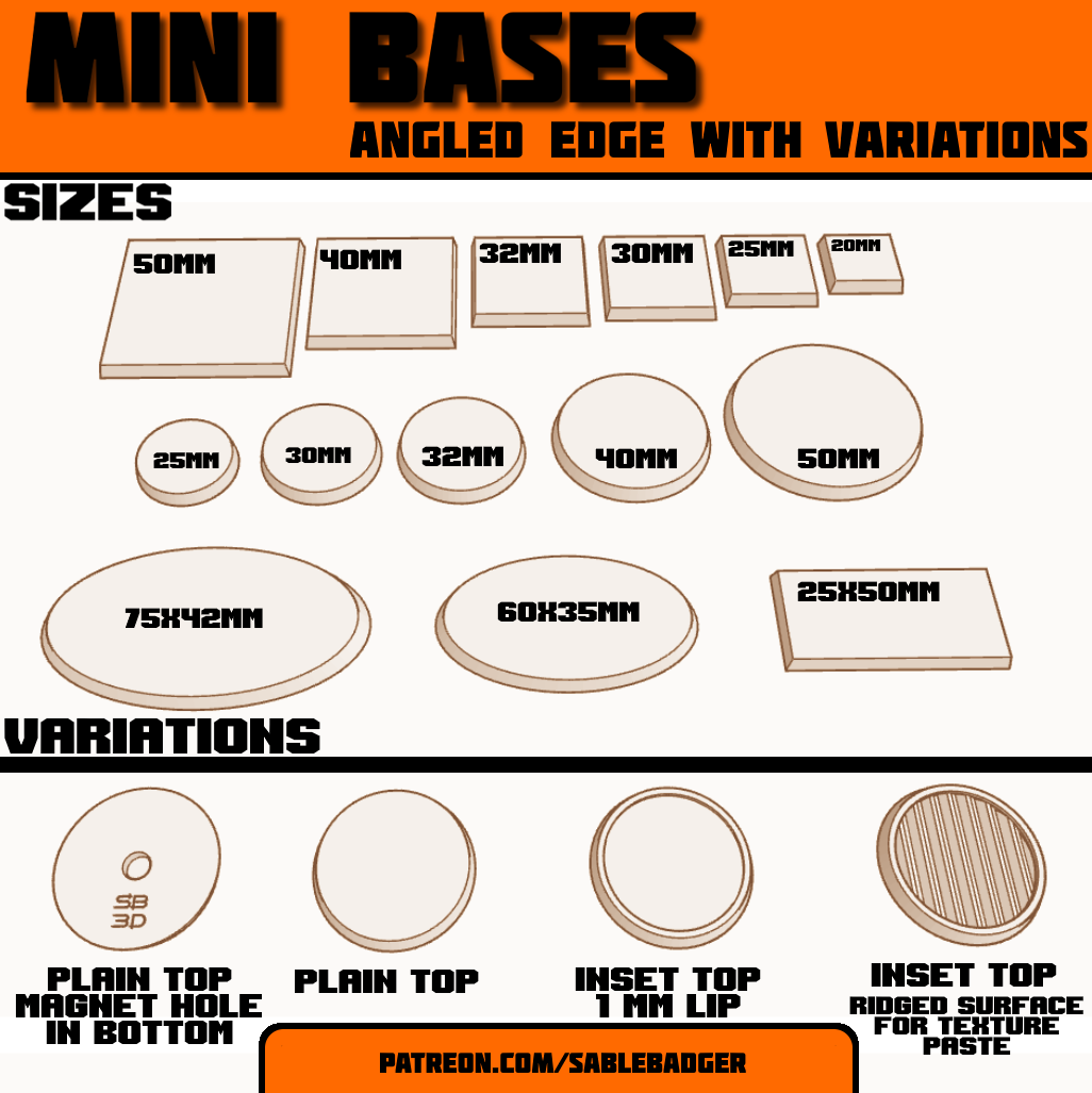 Mini Bases - Beveled edges - Multiple sizes/shapes by Sablebadger 3D ...