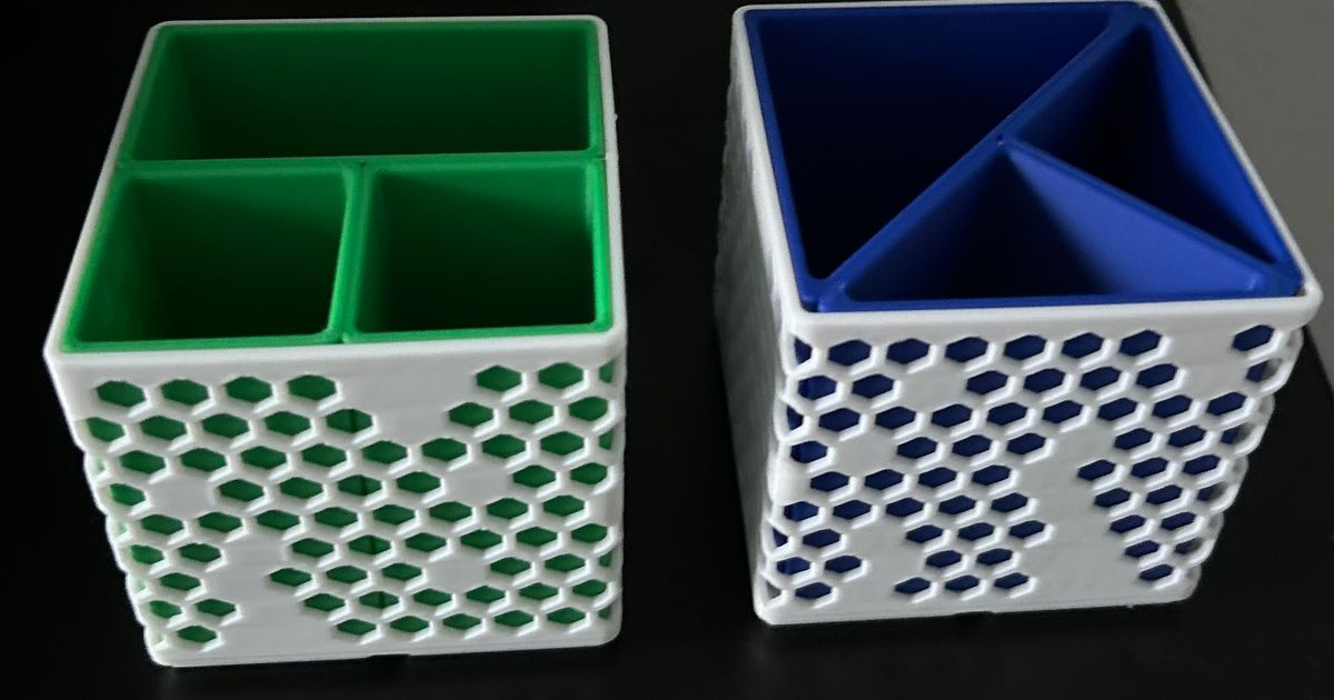 Gridfinity-friendly decorative, 3-section pencil cup with hexagon ...