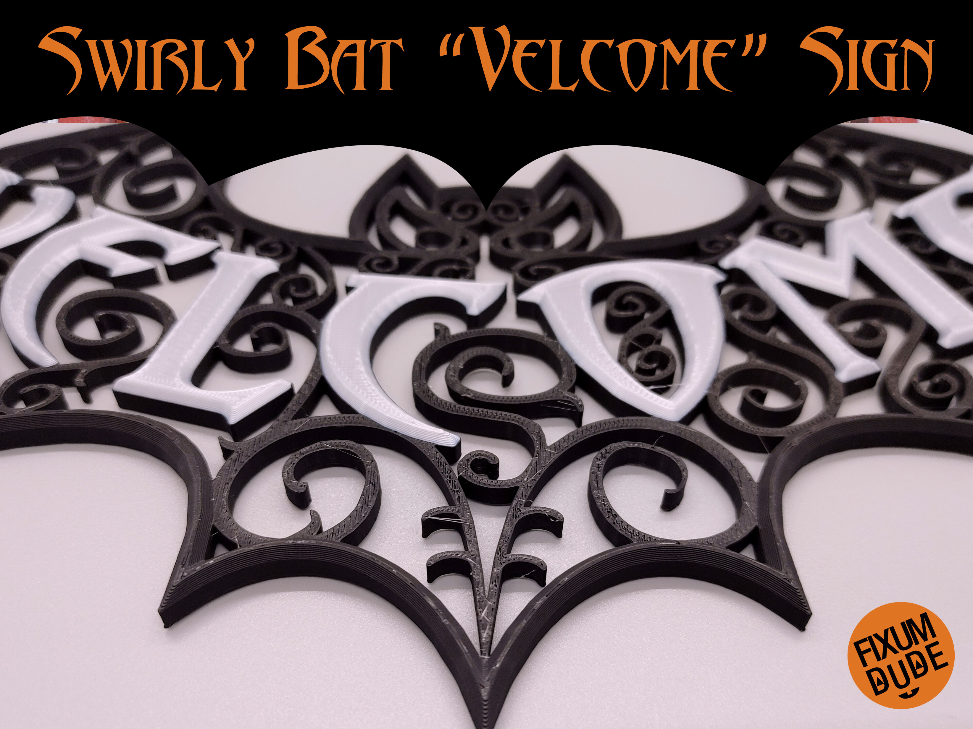 Swirly Bat "Welcome" Sign by fixumdude | Printables Store