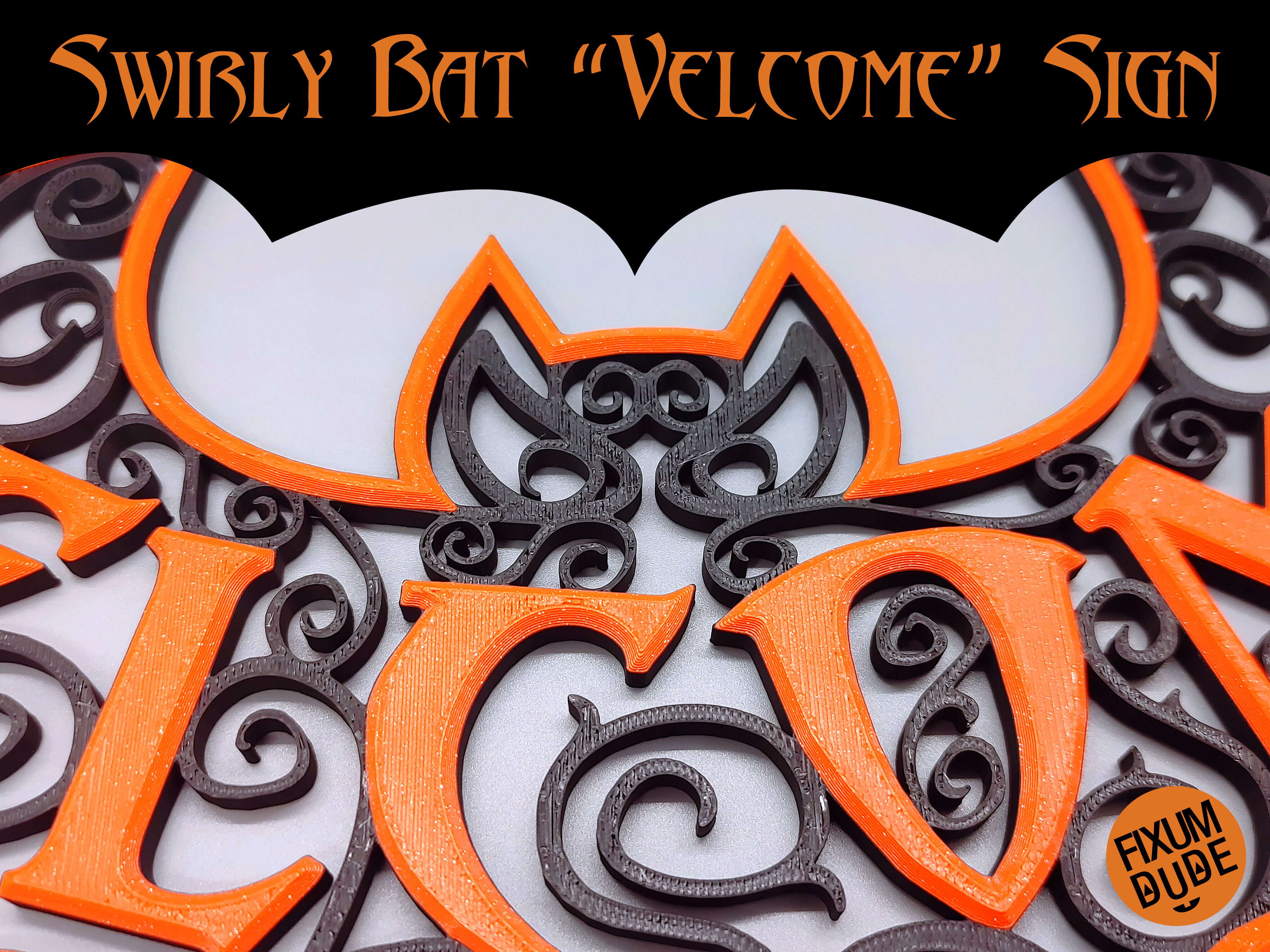 Swirly Bat "Welcome" Sign by fixumdude | Printables Store