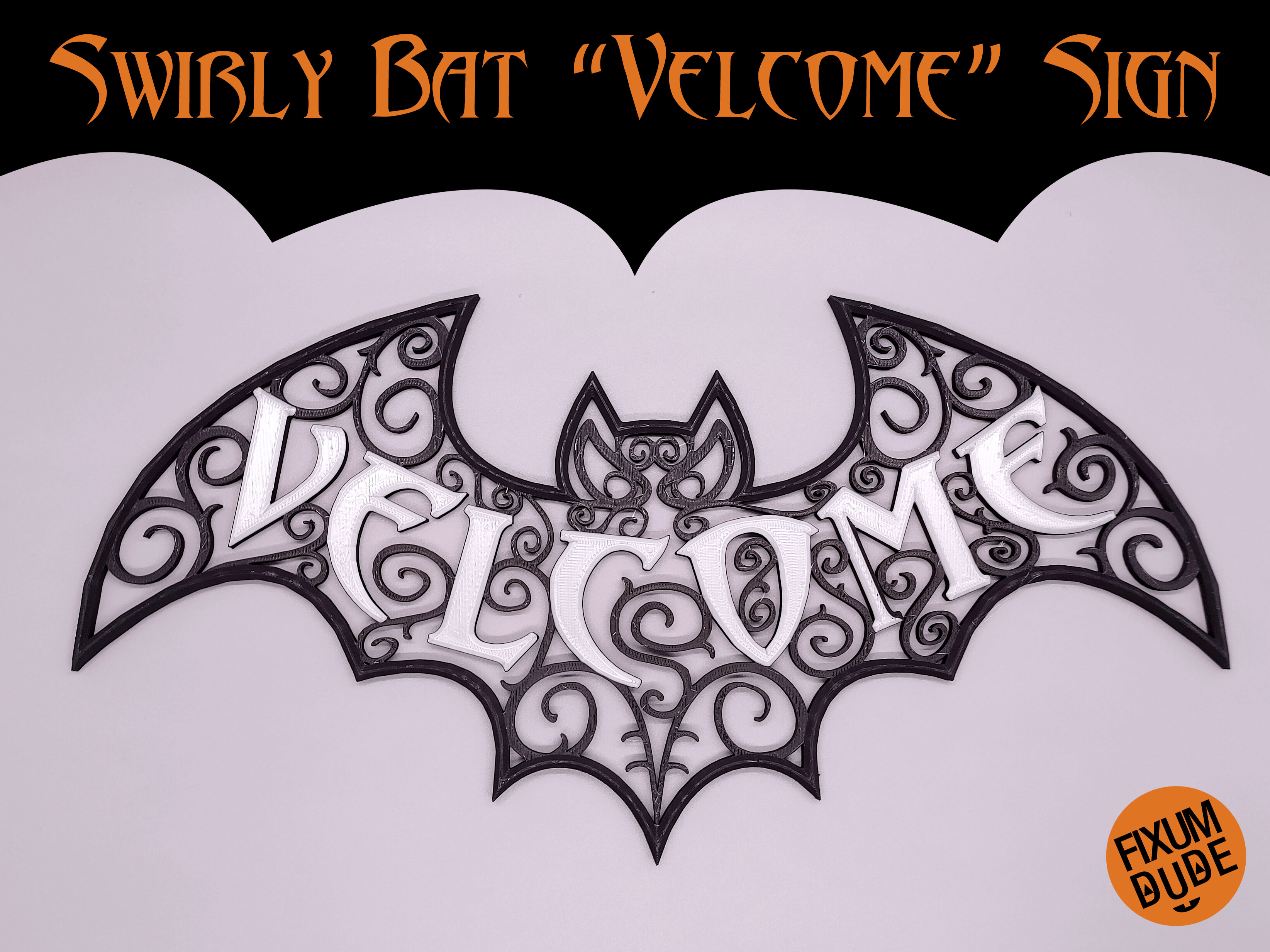 Swirly Bat "Welcome" Sign by fixumdude | Printables Store