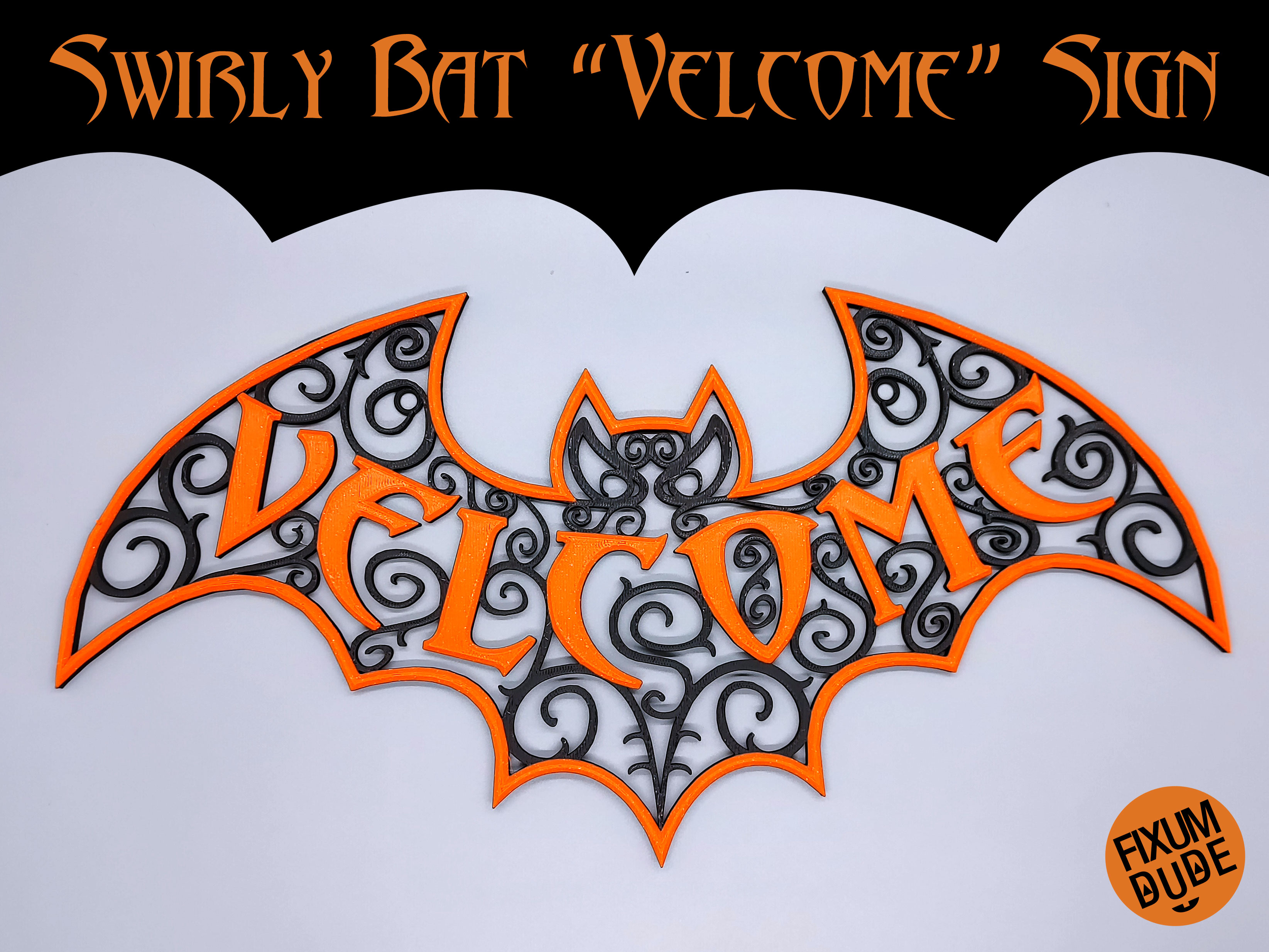 Swirly Bat "Welcome" Sign by fixumdude | Printables Store